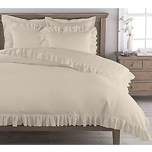 Kotton Culture 600 Thread Count 100% Egyptian Cotton Ruffle Trim Fringe Duvet Cover Set (1 Duvet Cover & 2 Pillow Shams) Frilled Bohemian Bedding (California King/King, Ivory)