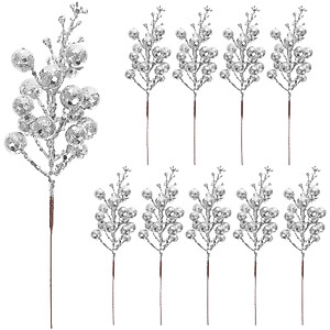 Alipis 10pcs Christmas Imitation Berries Xmas Ornaments Holly Berry Table Centerpiece Christmas Glitter Artificial Holly Berries Holiday Berry Stem Silver Vase Foam Outdoor Decorations