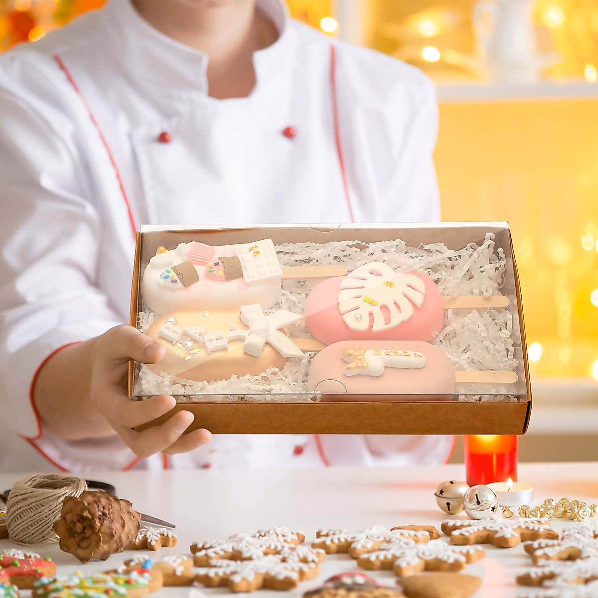 Karenhi 48 Pcs Clear Cookie Boxes with Full Window 9.5 x 5.9 x 1.3 in Bakery Treat Boxes Macaron Chocolate Donuts Pastry Clear Lids Packing Boxes for Mother's Day Wedding Grad Party(Brown)