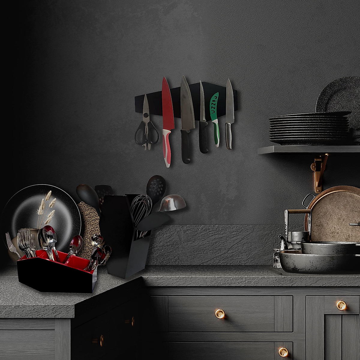 Magnetic Knife Holder - Kitchen Knife Stand for Wall & Spooky Kitchen Decor - Coffin Shaped Knife Dock - Underground Whispers Gothic Decor & Home Accessories