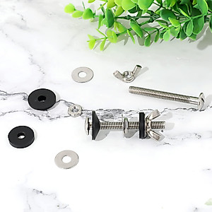 2PCS Universal Toilet Bolts Toilet Tank to Bowl Bolt Kits with Rubber Washers Toilet Tank Replacement Kit Butterfly Nuts Stainless Steel Toilet Seat Screws Extra Long Nut Screw for Fastening (Silver)