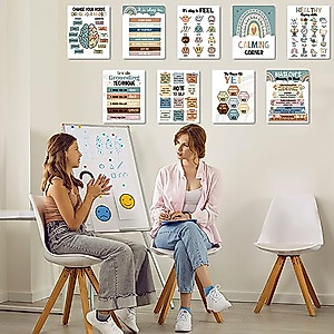 Pasimy 9 Pieces Mental Health Posters Rainbow Therapy Motivational Poster School Counselor Inspirational Posters Boho Positive Psychology Poster for Home School Counseling Office Classroom Decor