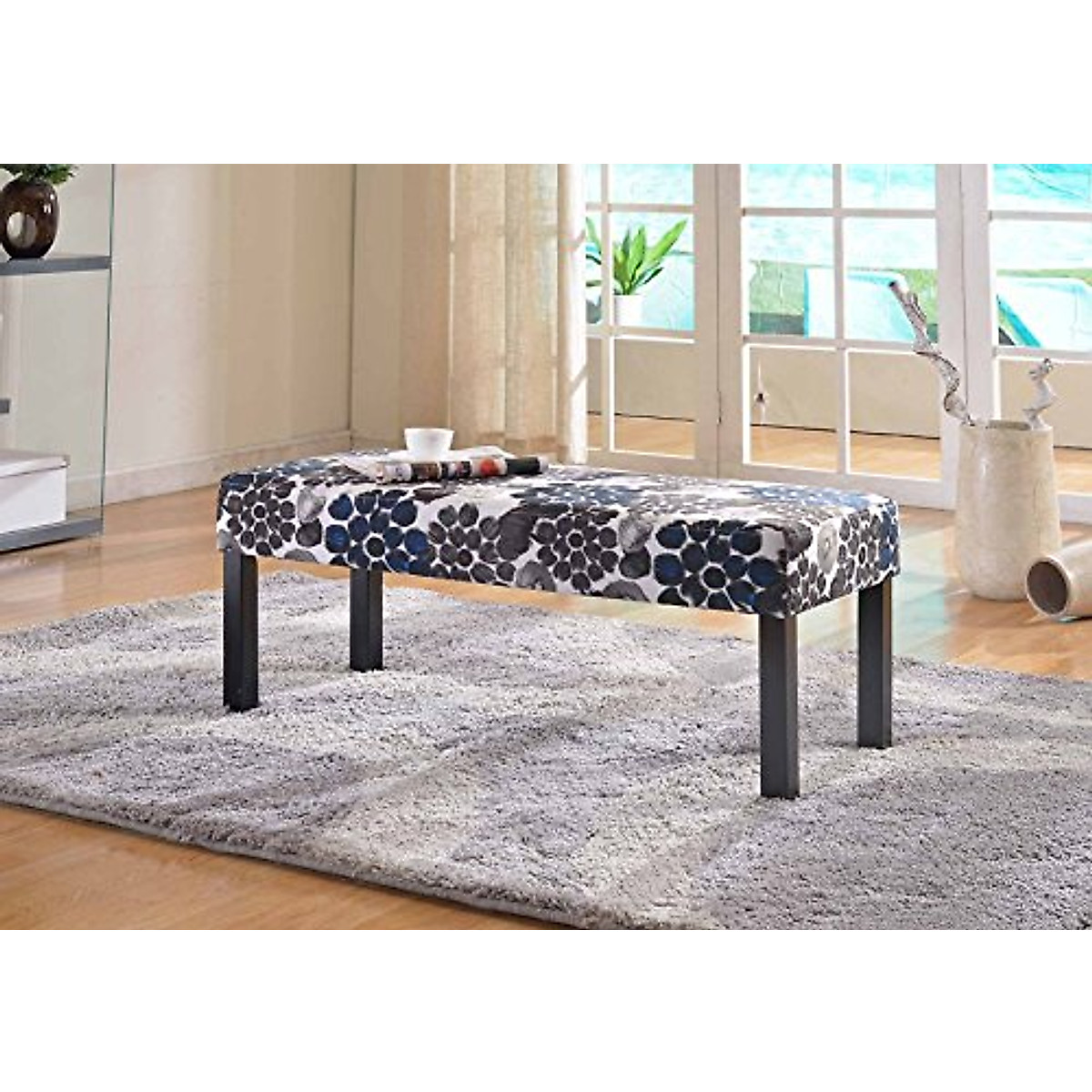US Pride Furniture Fabric Upholstered Decorative Bench, Blue