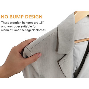Amber Home 20 Pack 15" Natural Wooden Clothes Hangers for Woman, Teenager Clothing Hangers for Shirt Jacket, Solid Wood Dress Coat Hangers with Non Slip Pants Bar (Natural, 20)