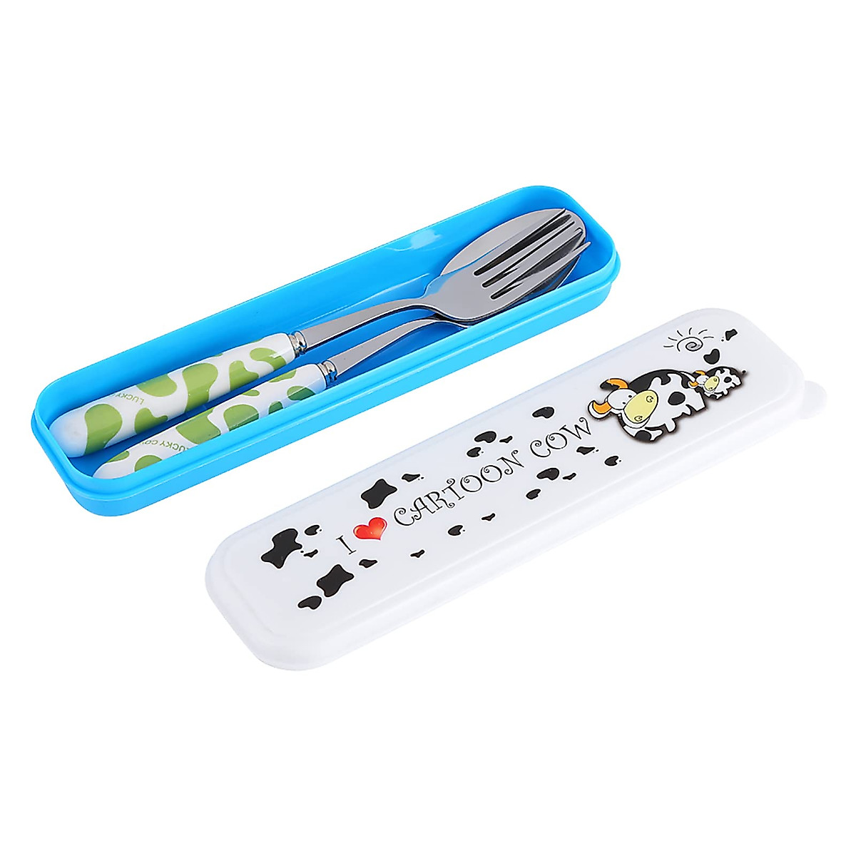 Children Flatware Set, Stainless Steel Fork Spoon with Storage Box Dinner Utensils Spoon Fork Set with Travel Case Toddler Travel Utensils for Kids Toddlers (Green)