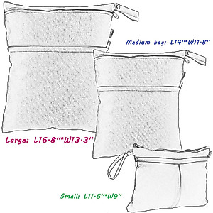 Damero 3Pcs Wet Dry Bags for Baby Cloth Diaper, Washable Diaper Wet Bag with Handle for Pumping Parts, Travel, Swimsuits, Gray