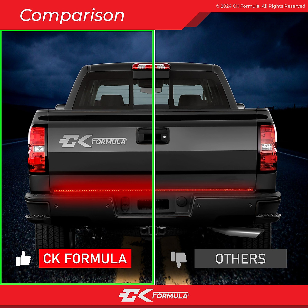 CK Formula 60 Inch LED Tailgate Light Bar for Trucks Single Row - Tailgate Light Strip, Red Turn Signal, Double Flash, Brake, Running, White Reverse Light, Truck Accessories, 1 Pack