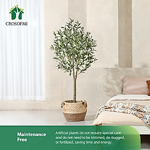 CROSOFMI Artificial Olive Tree Plant 5 Feet Fake Topiary Silk Tree, Perfect Faux Plants in Pot for Indoor Outdoor House Home Office Garden Modern Decoration Housewarming,2Pack