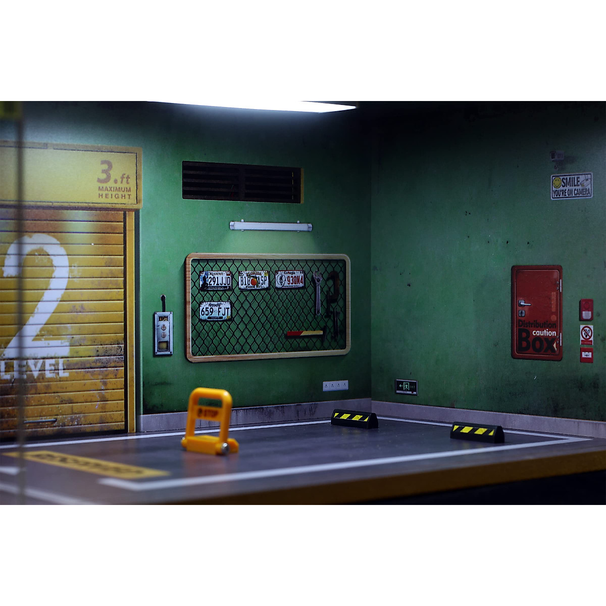 1/18 Scale Model Car Display Case - 1:18 Car Garage Display Case with Clear Acrylic Cover and LED Lighting for Die-Cast Cars (1 Parking Green Wall-Left)