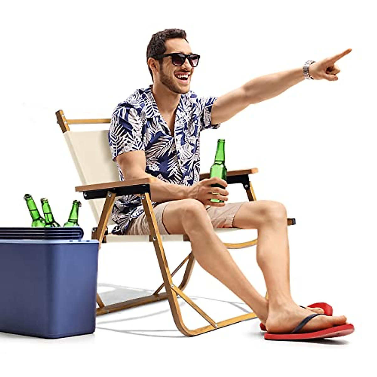 VKKILPEE Portable Folding Camping Chair Medium Size Outdoor Chair Lightweight Aluminum Frame 600D Khaki Oxford Cloth Bearing 220lbs Imitation Wood Grain Spray Paint Lawn Chair Directors Chair