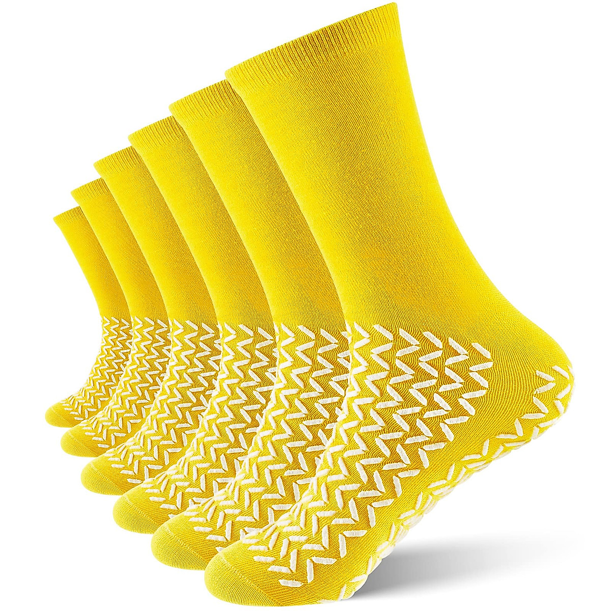 6 Pair Double Sided Tread Non Slip Socks Slip Stopping Safety Socks Fall Prevention Socks for Wide Bariatric (Yellow,Large)