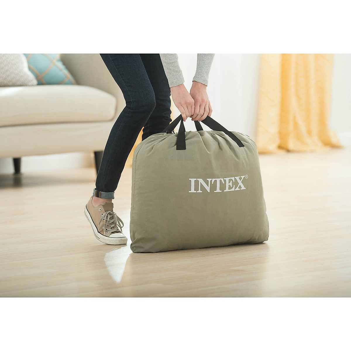 Intex Dura-Beam Standard Series Pillow Rest Raised Airbed w/Built-in Pillow & Electric Pump, Bed Height 16.5", Twin