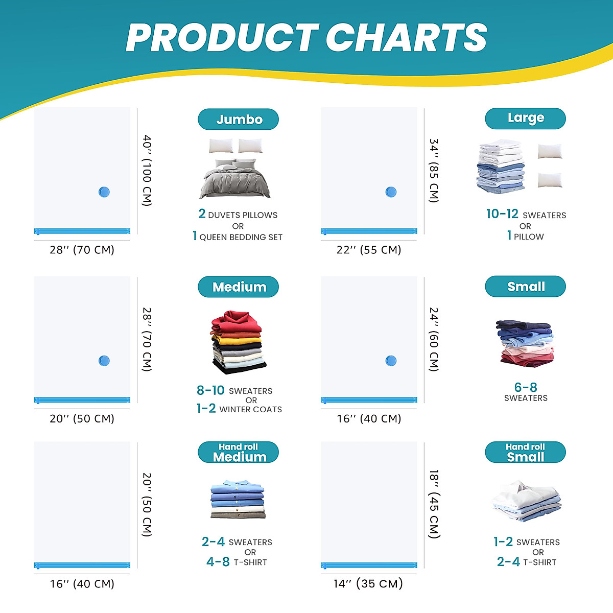 YSSOA Vacuum Storage Bags, 8pack-Jumbo Space Saver Vacuum Storage Bags, Vacuum Seal Bags for Clothing, Clothes, Comforters and Blankets Transparent