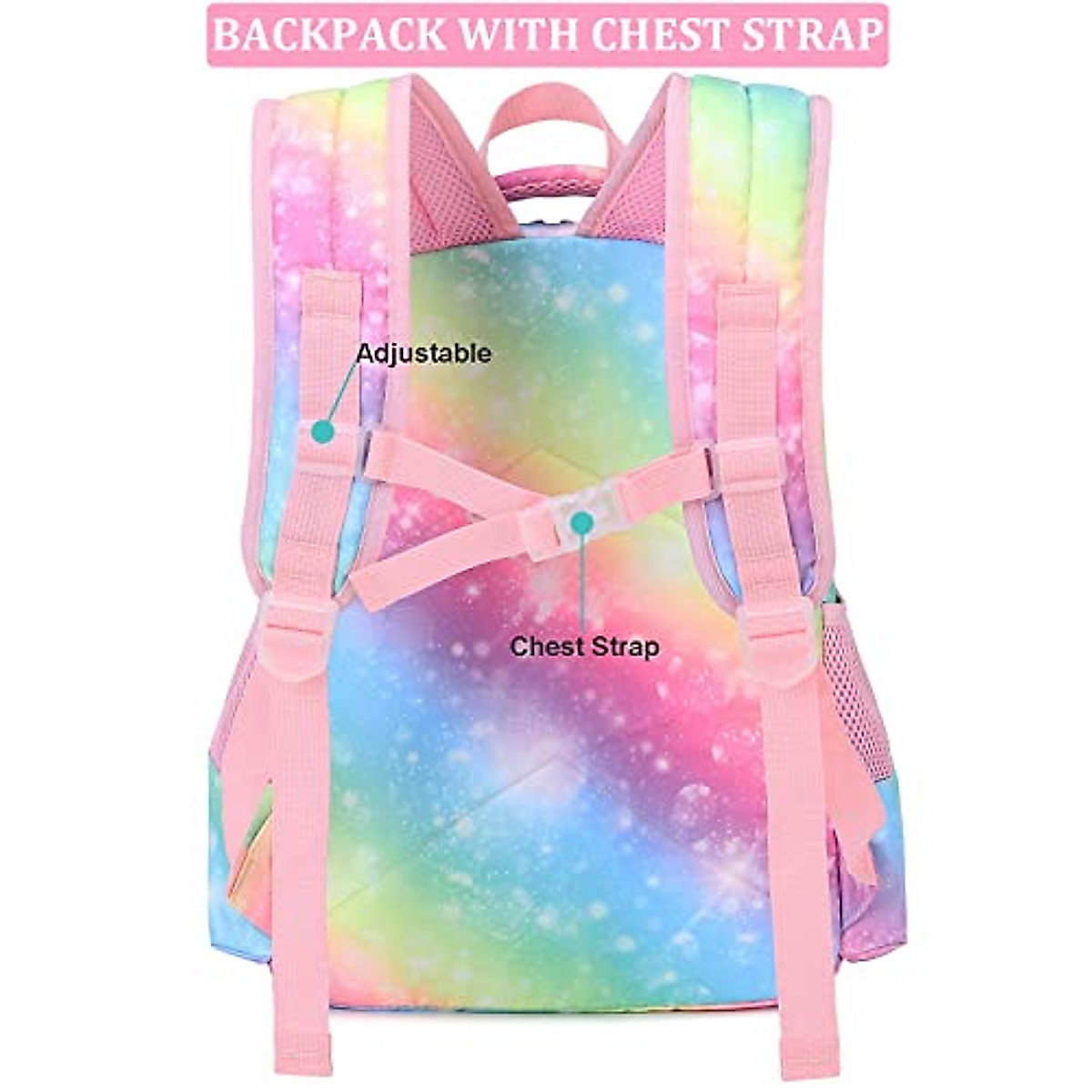 JIANYA Backpack for Girls Kids Backpack with Lunch Box Lightweight Rainbow Preschool Kindergarten Girl Bookbag School Bag