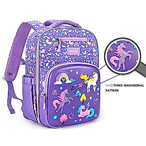 mibasies Unicorn Backpack for Girls 5-8, Large Capacity elementary school backpack(Purple Unicorn)