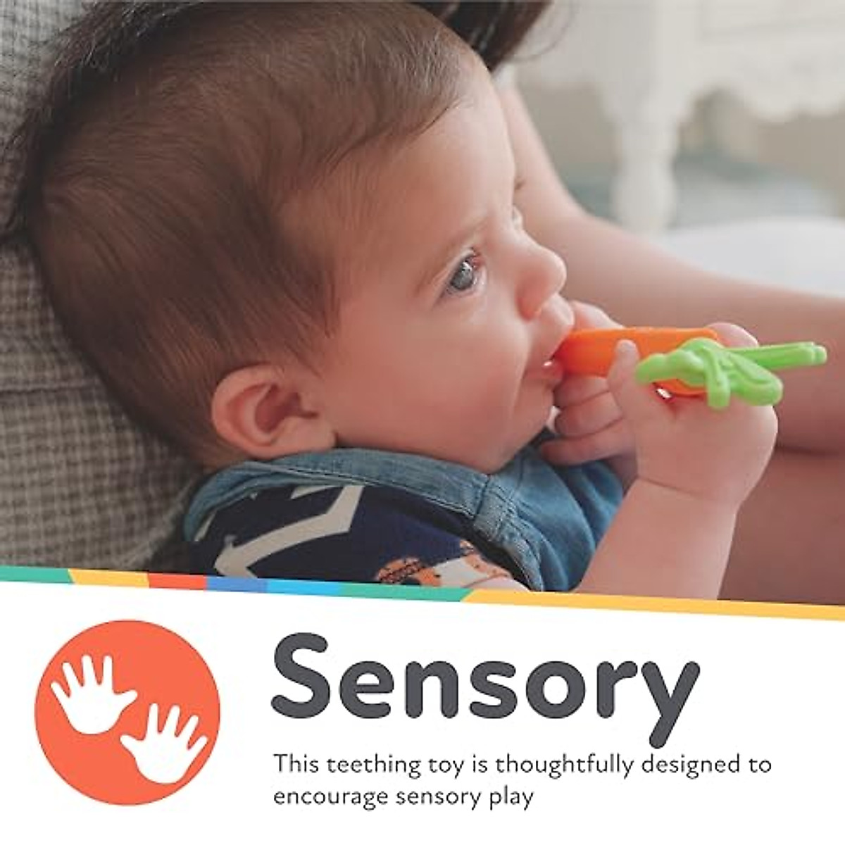 Nuby Silicone Carrot Tube Teether - Baby Teething Toy - Massaging Bristles for Sore Gums - 3+ Months - Toddler Easter Basket Stuffer