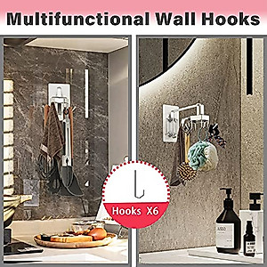 BDS-DELWINS Wall Mounted 360 Degree Rotating Hook,Self Adhesive 360 Degree Wall Hook,304 Stainless Steel Waterproof Hooks Heavy Duty,Utensil Hanger Hook for Bathroom,Utility Hook with 6 Hooks(Silver)