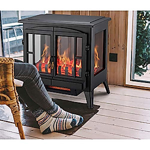 Xbeauty Electric Fireplace Stove, Freestanding Fireplace Heater with Realistic Flame, Indoor Electric Stove Heater, Portable, Infrared, Thermostat, Overheating Safety System, 1000W/1500W(23 Inch)