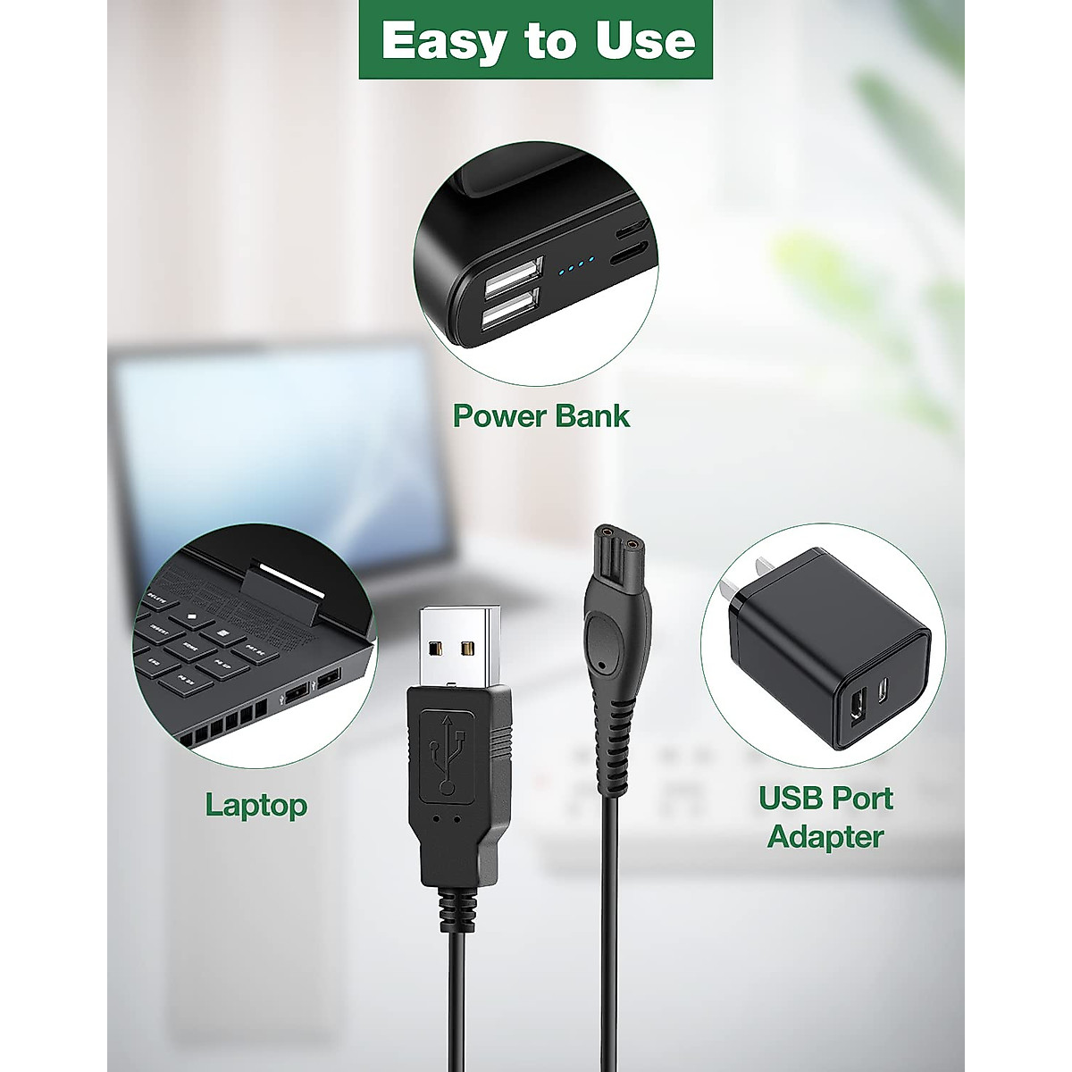 JOVNO 15V USB Charging Cable for HQ8505 2300 7000 5000 3000 Series 3500 mg5750 mg7750 S1560 Electric Shaver Razor Multigroom Beard Trimmer, 15V 0.36A Power Supply Adapter Charging Cord