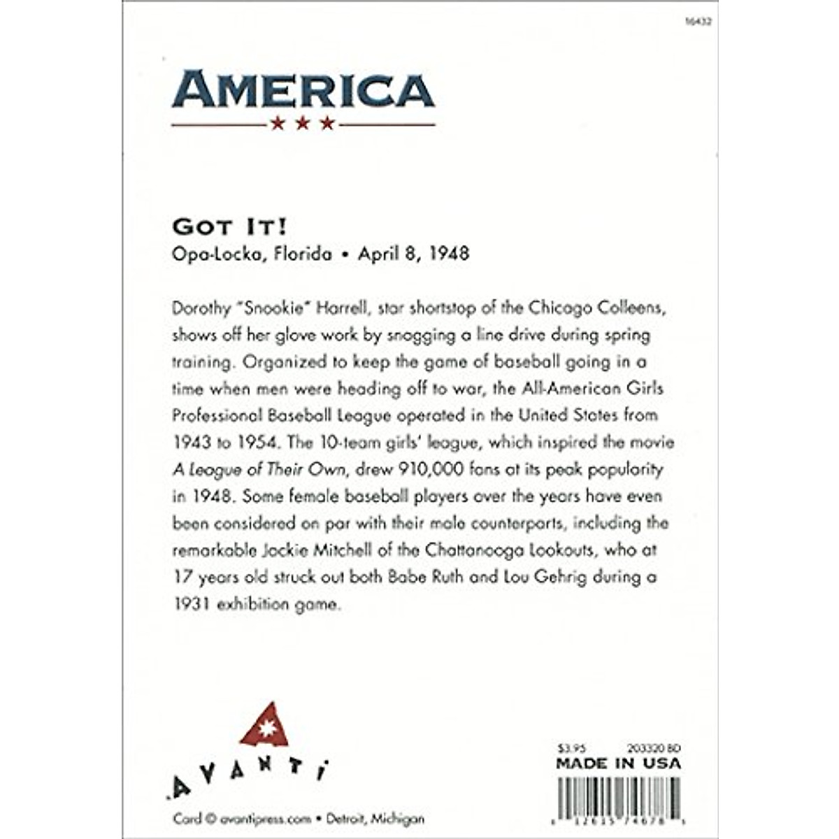 Avanti Woman Catches Fly Ball America Collection Funny Birthday Card