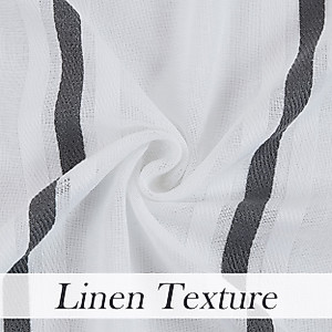 WEST LAKE Stripe Linen Sheer Curtain Grommets Top Pinstripes Rustic Farmhouse Semi Sheer Window Treatment Sets for Dining, Living Room, Bedroom, Gray and White Stripe, 52''x84'', 2 Pieces