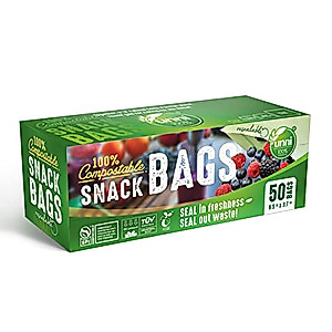UNNI 100% Compostable Snack Bags, Resealable Compostable Food Storage Bags, 50 Count, 6.5 x 3.7 inches, Earth Friendly Highest ASTM D6400, US BPI and Europe OK Compost Certified, San Francisco