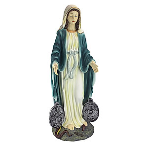 Design Toscano Miraculous Medal Madonna Virgin Mary Italian Style Religious Indoor/Outdoor Garden Statue, 23 Inch, Cast Stone Resin, Full Color Finish