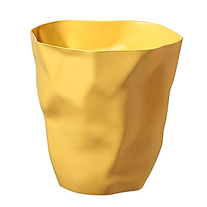 Happiness Decoration Creativity Plastic Small Trash Can Wrinkle Living Room Wastebasket for Narrow Spaces Garbage Can Waste Container Bedroom,Bathroom,Kitchen,Office (Yellow), 4 Gallon