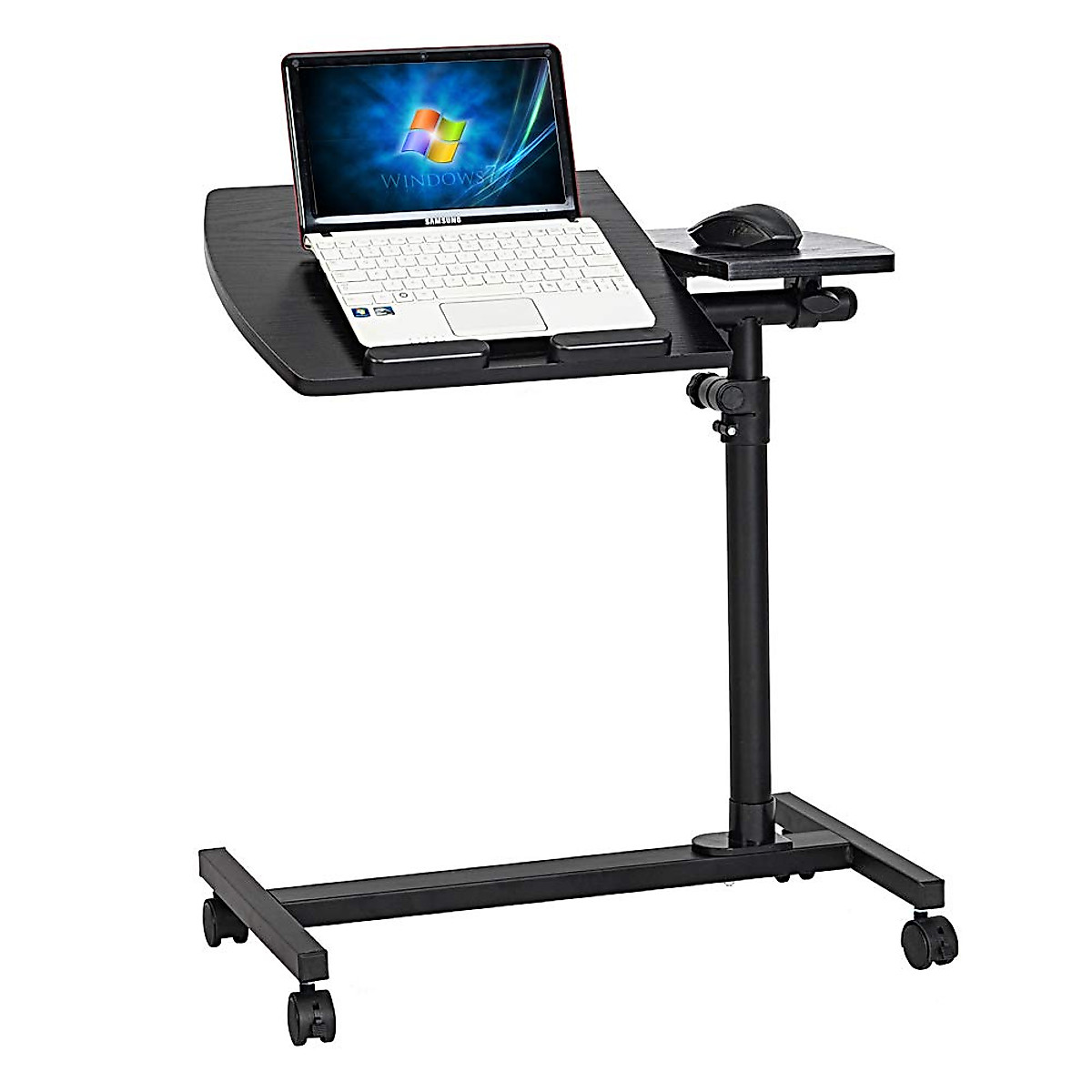 Black Mobile Standing Desk, Adjustable Rolling Desk, Portable Laptop Desk with Wheels, Overbed Bedside Table Laptop Table for Couch,Overbed End Table,Ver Bed Table with Wheels Adjustable 59x34x97CM