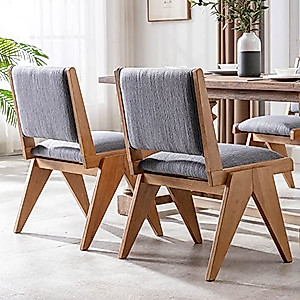 VESCASA Upholstered Dining Chairs with Wood Legs, Linen Mid-Century Modern Padded Dining Chairs with Cushion Back for Dining Room, Kitchen, Set of 2, Grey