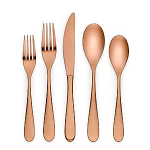 20 Piece Matte Copper Silverware Set, Ornative Félicie Flatware Cutlery Service for 4, Includes Knives, Forks, Spoons, Stainless Steel Utensil for Home Kitchen Restaurant, Dishwasher Safe