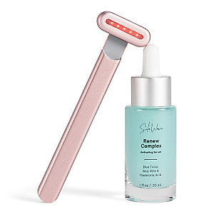 Solawave 4-in-1 Facial Wand and Renew Complex Serum Bundle | Red Light Therapy for Face and Neck | Microcurrent Facial Device for Anti-Aging | Face Massager with Anti-Wrinkle Serum | Rose Gold