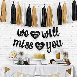 Aonor Going Away Party Decorations - Black We Will Miss You Banner and Tassel Garland for Goodbye Party Retirement Farewell Party Decorations