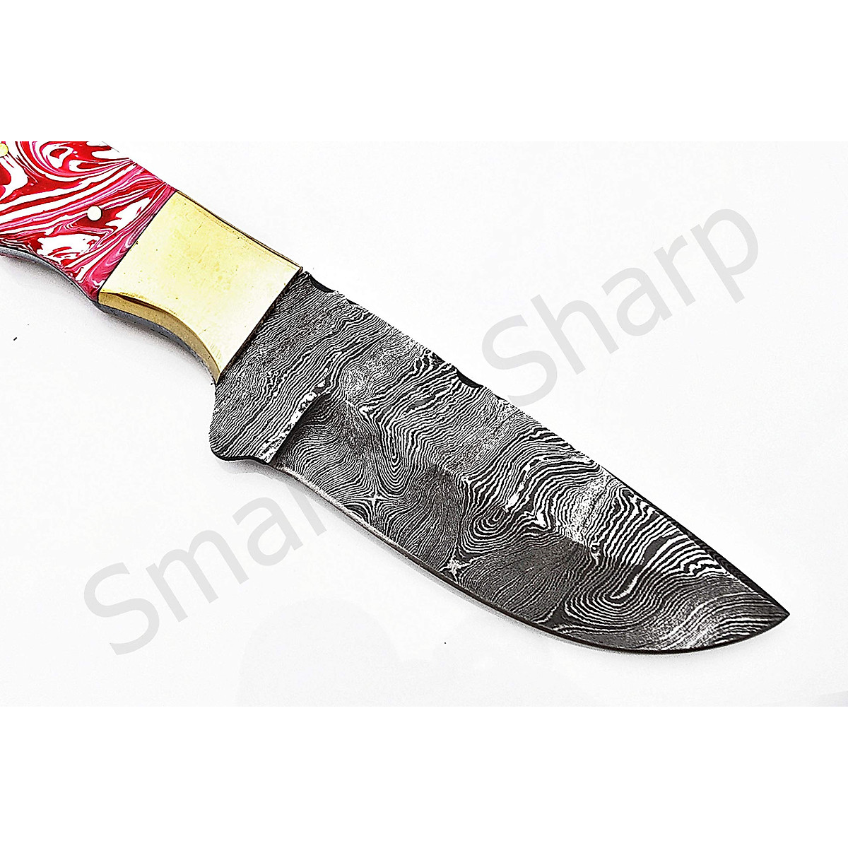Smart & Sharp Custom Handmade Damascus Steel Hunting Knife/Skinning Knife AA-17236, 17237, 17238, 17239, 17240, 17241 and 17242 (Red & White Resin)