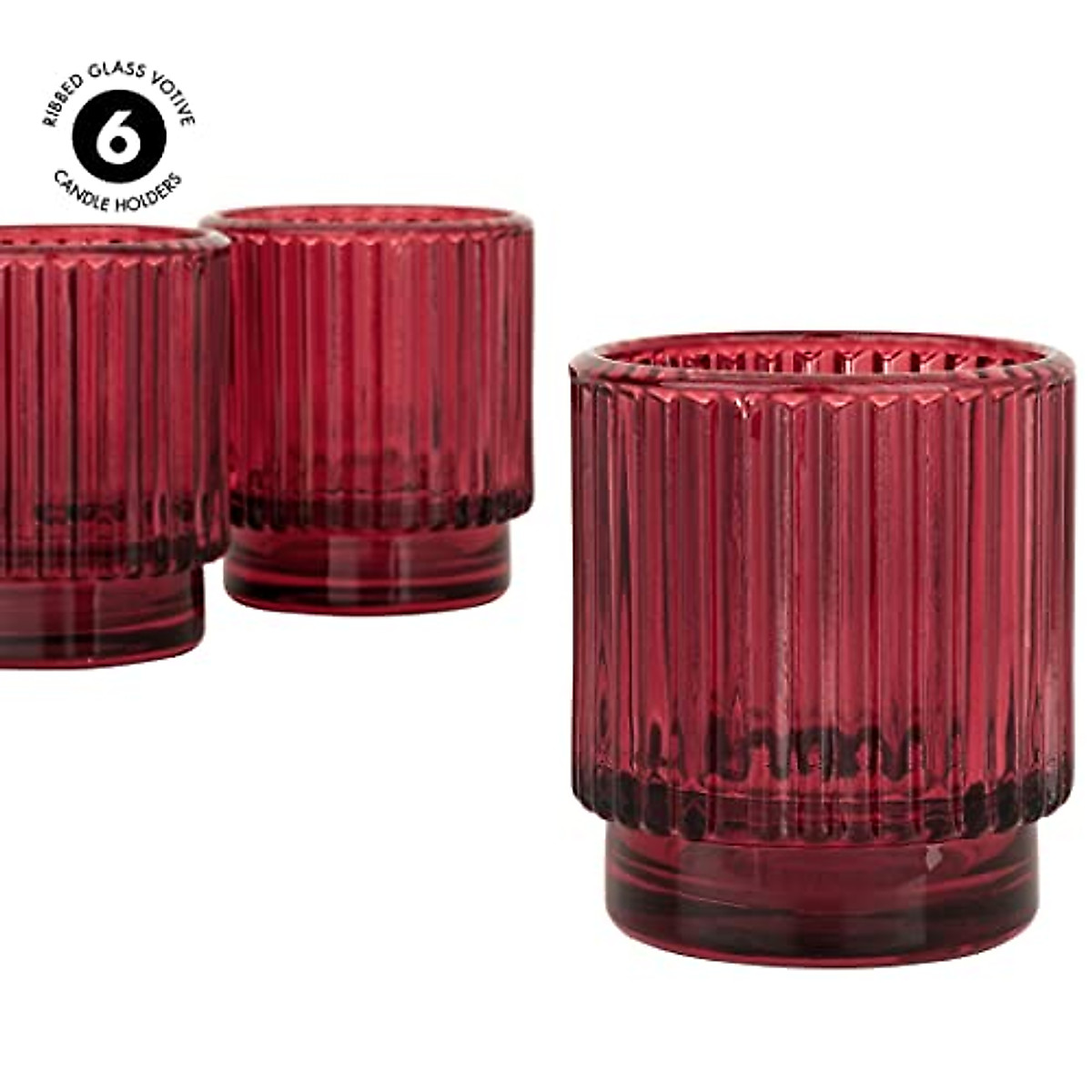 Koyal Wholesale Ribbed Glass Votive Holders (Burgundy, 6)