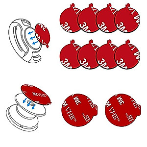 volport 3M Sticky Adhesive Replacement Compatible with Socket Mount Base, 10 Pack VHB Sticker Pads for Car Magnetic Phone Holder and 2pcs 1.38 Inches Double Sided Tape for Collapsible Grip & Stand