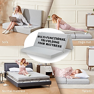 Homguava Folding Mattress Topper 4" Tri Fold Memory Foam Mattress Foldable Twin Mattress Portable Floor Mattress Camping Mat with Carry Bag for Adults, for Guest Room, Home, RV (Queen, 78"x58"x4")