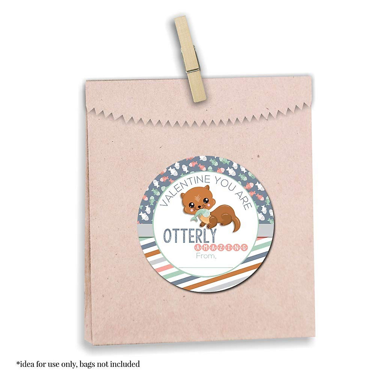 Adorable Otter Otterly Amazing Valentine Party Favor Sticker Labels for Girls, 40 2" Party Circle Stickers by AmandaCreation, Great for Classroom Valentines, Envelope Seals, Gifts & Treats