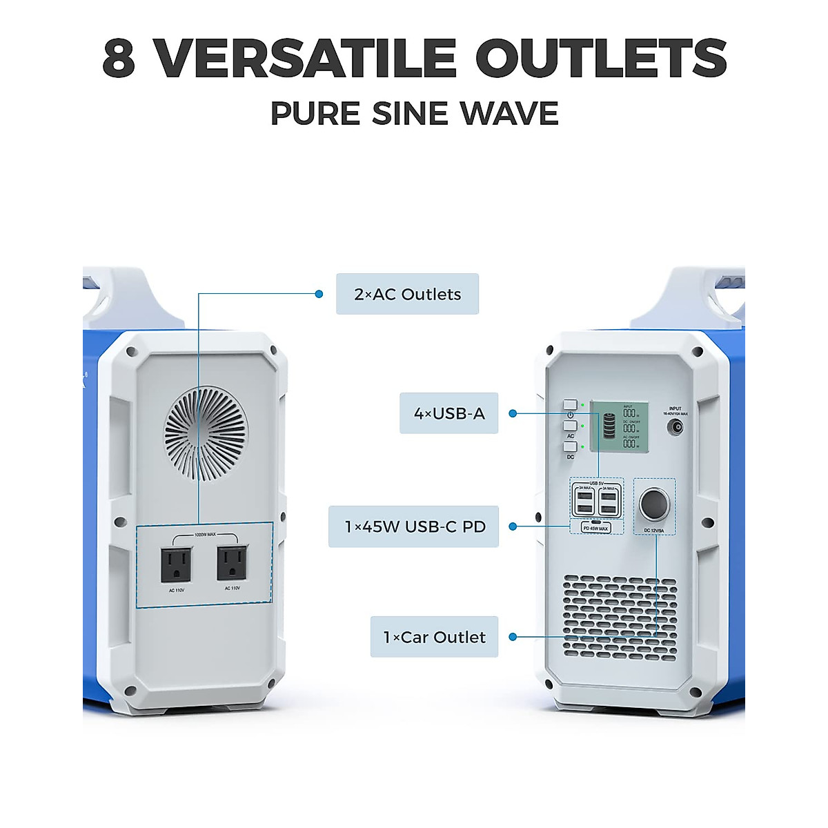 BLUETTI EB240 Portable Power Station 2400Wh/1000W Solar Generator, W/ 2 AC Outlets Emergency Battery Backup for Outdoor Camping RV Home Use