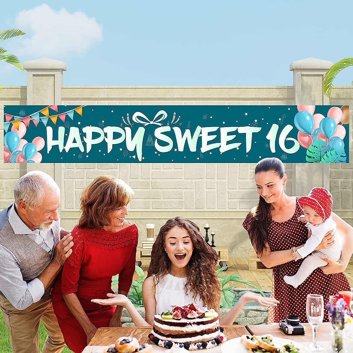 Vlipoeasn Sweet 16 Birthday Decorations for Girls 16th Birthday Banner, Teal Happy Sweet 16 Birthday Decorations, Happy 16th Birthday Yard Sign Sixteen Birthday Decor Photo Prop (9.8x1.6ft) (Teal)