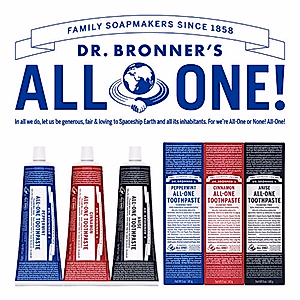 Dr. Bronner’s - All-One Toothpaste (Peppermint, 5 Ounce) - 70% Organic Ingredients, Natural and Effective, Fluoride-Free, SLS-Free, Helps Freshen Breath, Reduce Plaque, Whiten Teeth, Vegan
