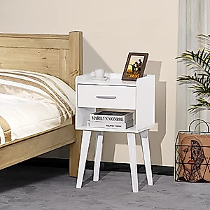 Lerliuo White Nightstand, Modern Bedside Table with Drawer, Wood End Table for Small Space, Side Table with Storage, Night Stand for Bedroom/Living Room/Dorm 26.38''H