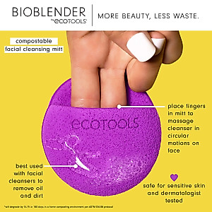 EcoTools Facial Cleansing Bioblender, Eco Friendly Compostable Face Sponge, for Facial Cleansers & Scrubs, Deep Cleansing & Exfoliating, Safe for Sensitive Skin, Cruelty Free & Vegan, 2 Count