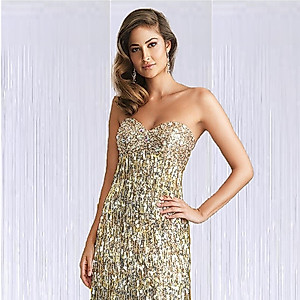 2 Pack 3.2ft x 8.2ft White Foil Fringe Curtains Party Photo Backdrop Party Streamers for Birthday,Graduation,New Year Eve Decorations Wedding Decor