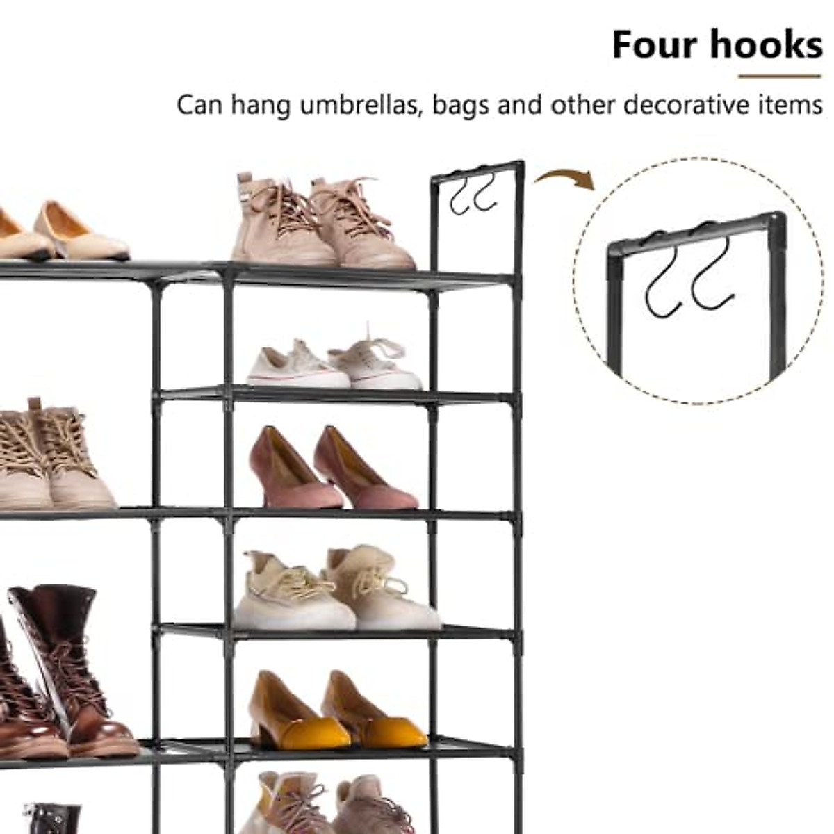 YOUDENOVA Shoe Rack Organizer, for up to 50 Pairs of Shoes, Vertical Large Shoe Rack with Removable, Water, Dust & Oil Resistant Shelves, Stackable Shoe Rack for Boot & Shoe Storage, Black