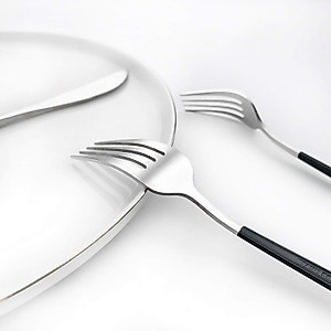 Gugrida Black Silver Flatware, Royal 5 Piece Matte Black Handle 18/10 Stainless Steel Tableware Sets for 1 Including Forks Spoons Knives, Camping Silverware Travel Utensils Set Cutlery Black/Silver