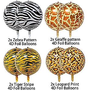 22 Inches Large Animal Print Foil Balloons 4D Wild Mylar Balloon Zebra Stripe Liners Cheetah Safari Zoo Animals Party Decorations Supplies for Jungle Theme Baby Shower Birthday Party, 8 Pieces