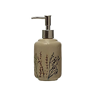 Creative Co-Op Debossed Stoneware Floral Soap Dispenser, Reactive Crackle Glaze