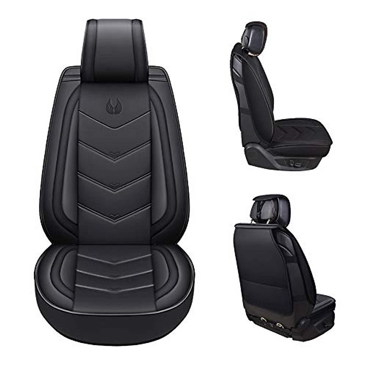 OASIS AUTO Z Car Seat Covers Accessories 2 Piece Front Premium PU Leather Cushion Protector Universal Fit for Most Cars SUV Pick-up Truck, Automotive Vehicle Auto Interior Décor (OS-003 Black)