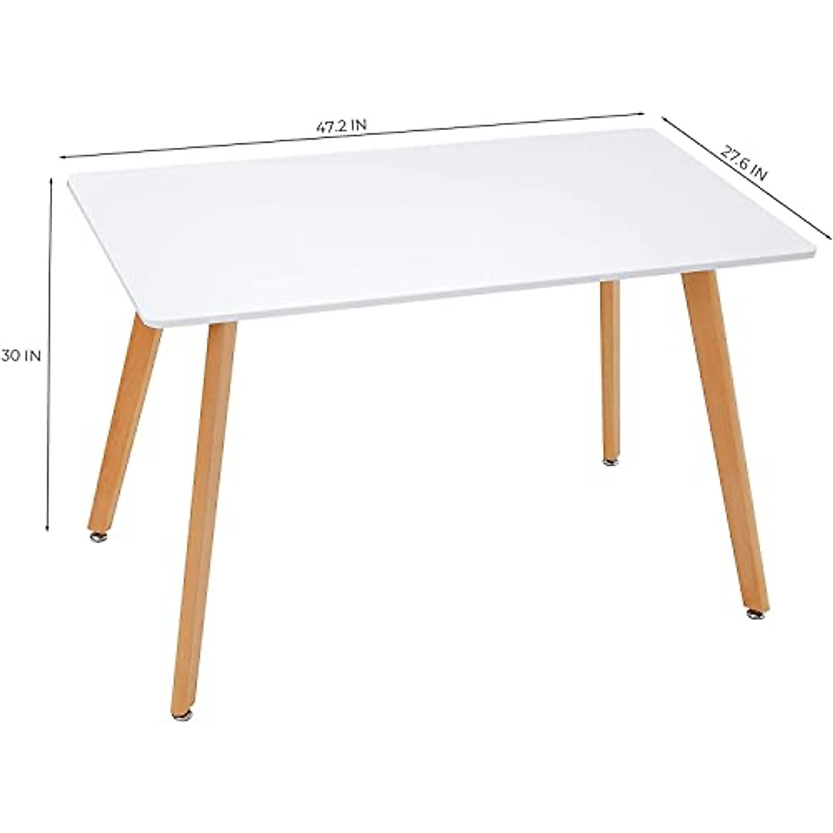 GreenForest Dining Table Modern Rectangular Top with Solid Wood Legs 47.2 x 27.6 x 30 inch, Kitchen Table for Dining Room, White